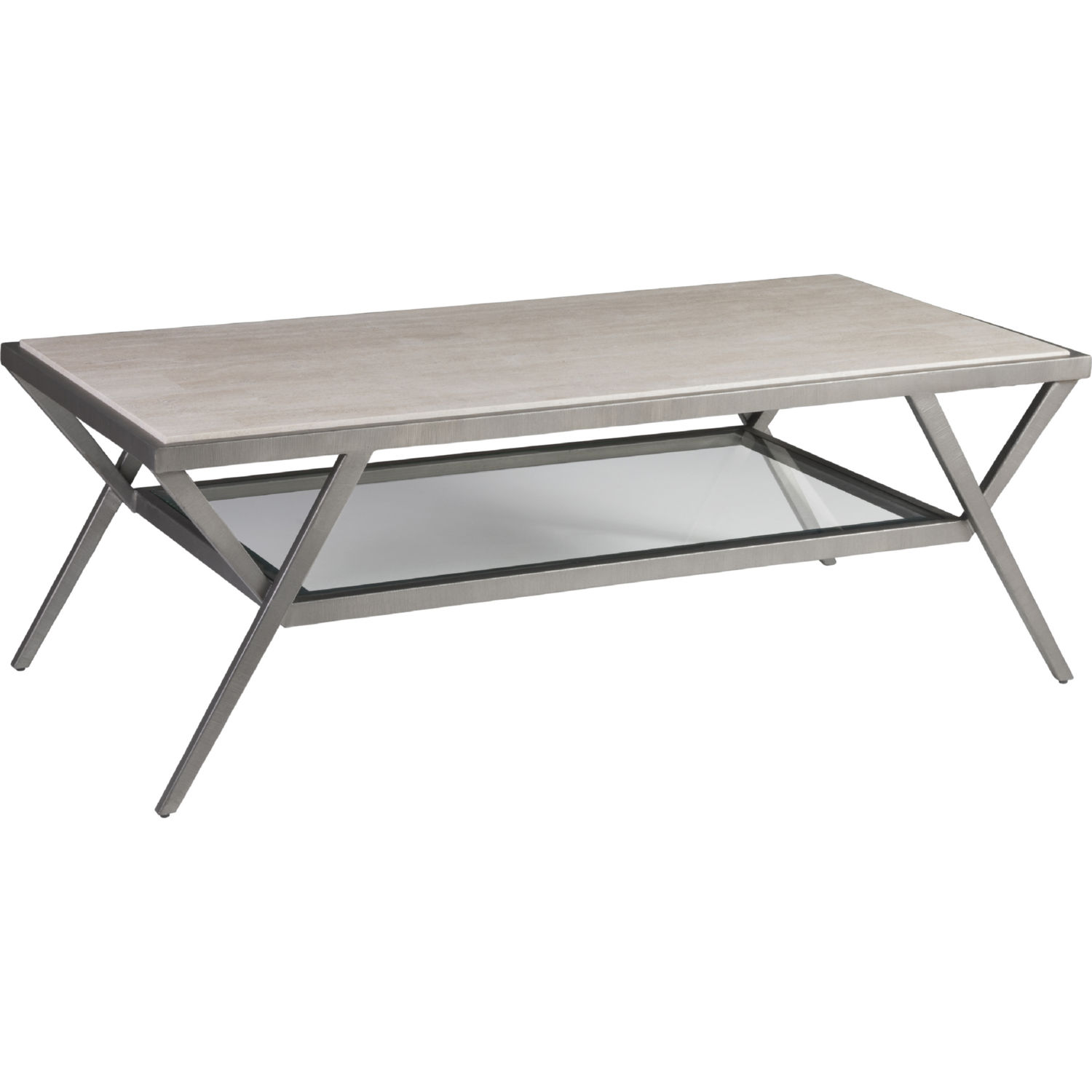 Artistica 2273-945 Adamo Cocktail Table in Travertine, Silver Steel & Glass