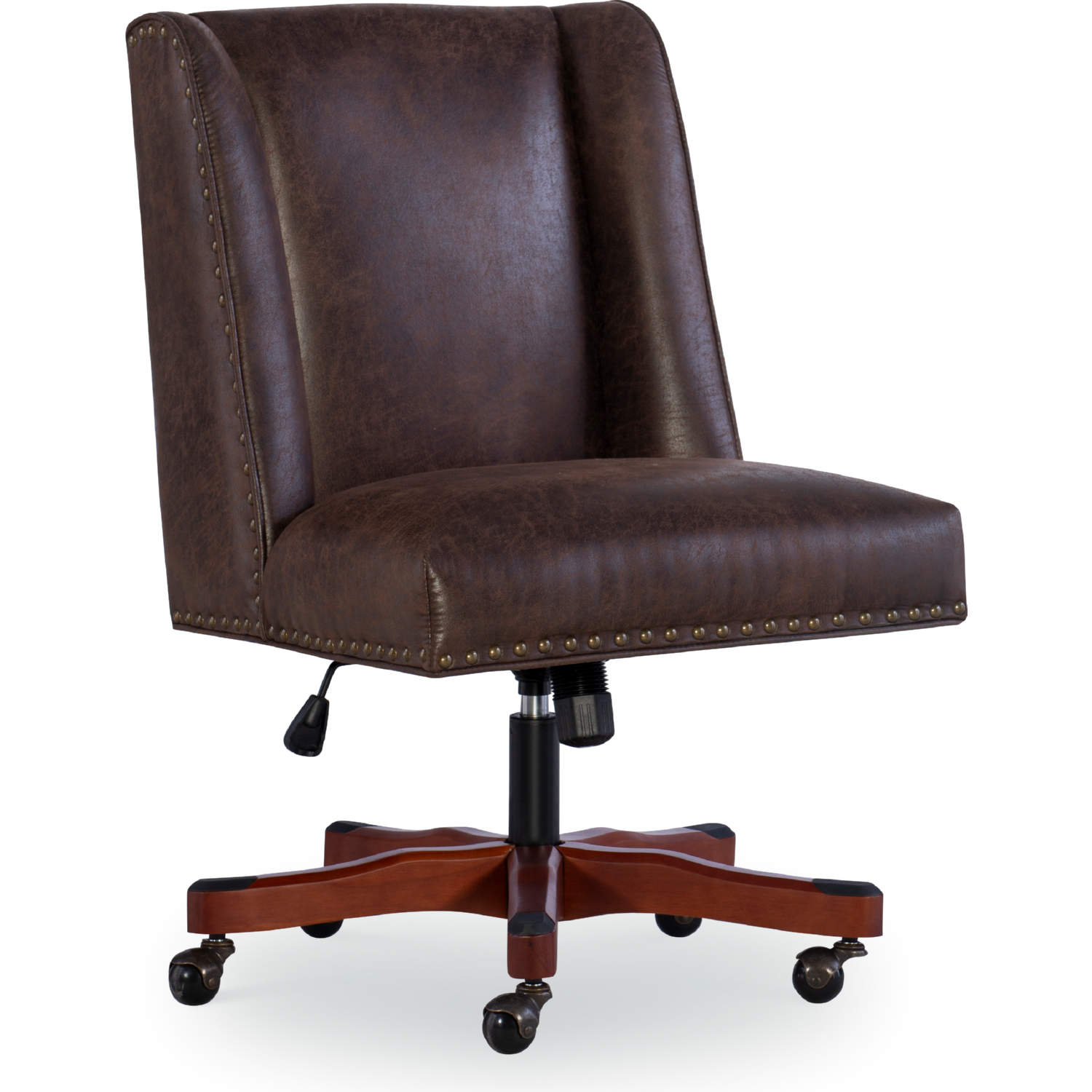 Linon OC078BRN01 Draper Office Chair in Brown Fabric & Walnut Finish