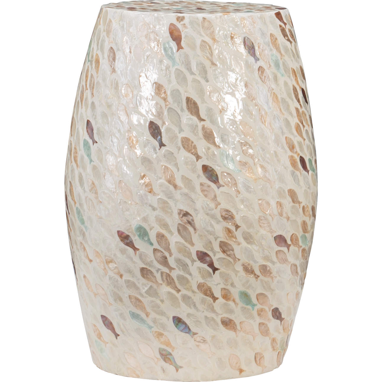 Linon PR1108FISH01ASU Pattison Drum End Table in Fish Pattern Ivory ...