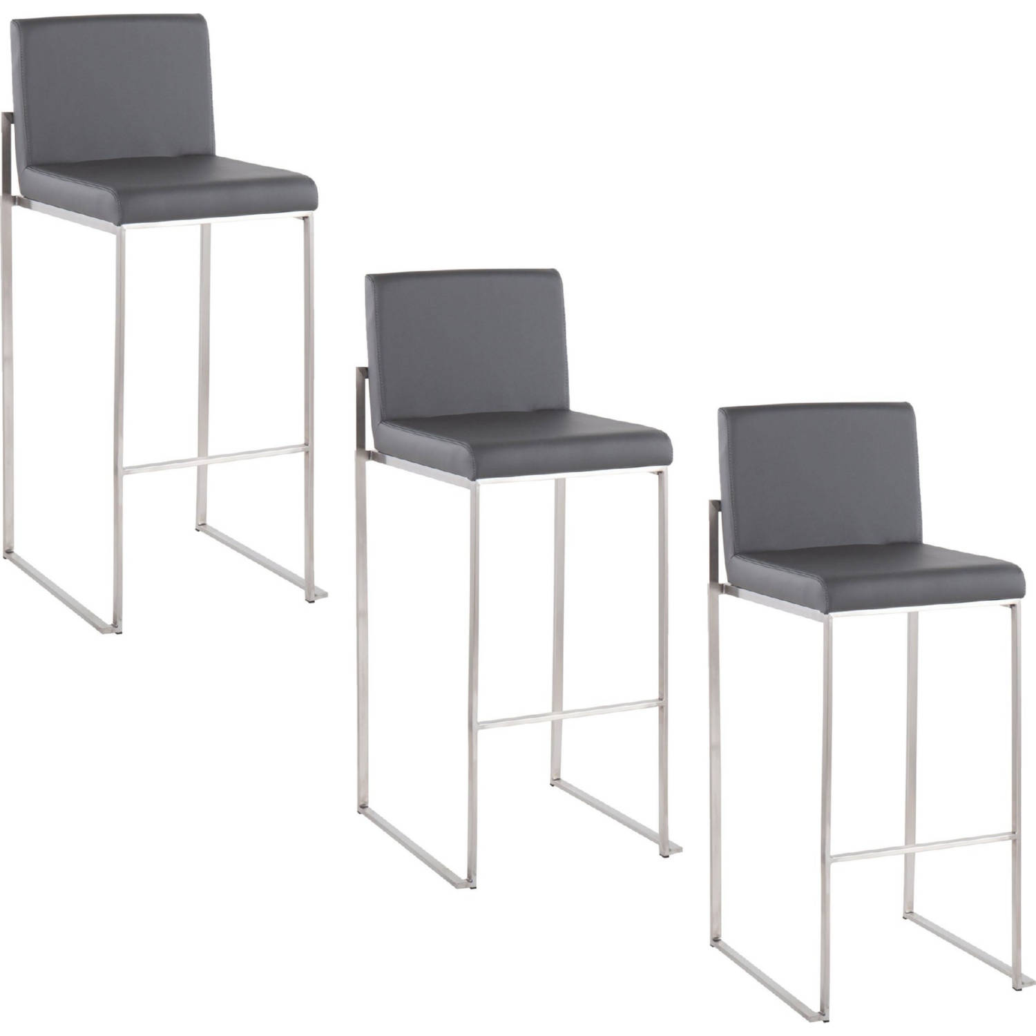 Lumisource B30-FUJIHBPU SSGY3 Fuji 30" High Back Bar Stool in Stainless ...