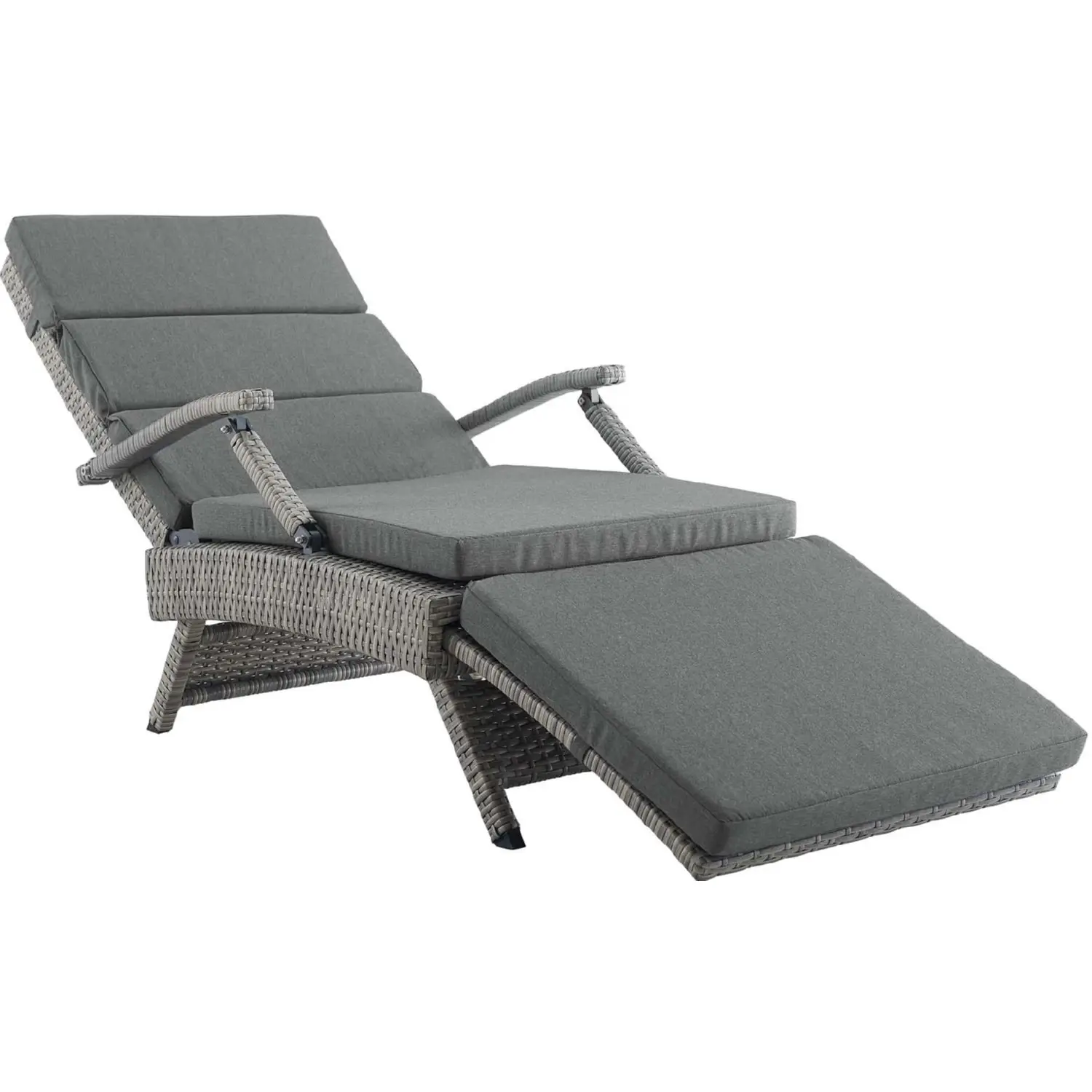 Modway EEI-2301-LGR-CHA Envisage Chaise Outdoor Lounge Chair in Poly Rattan & Charcoal Fabric