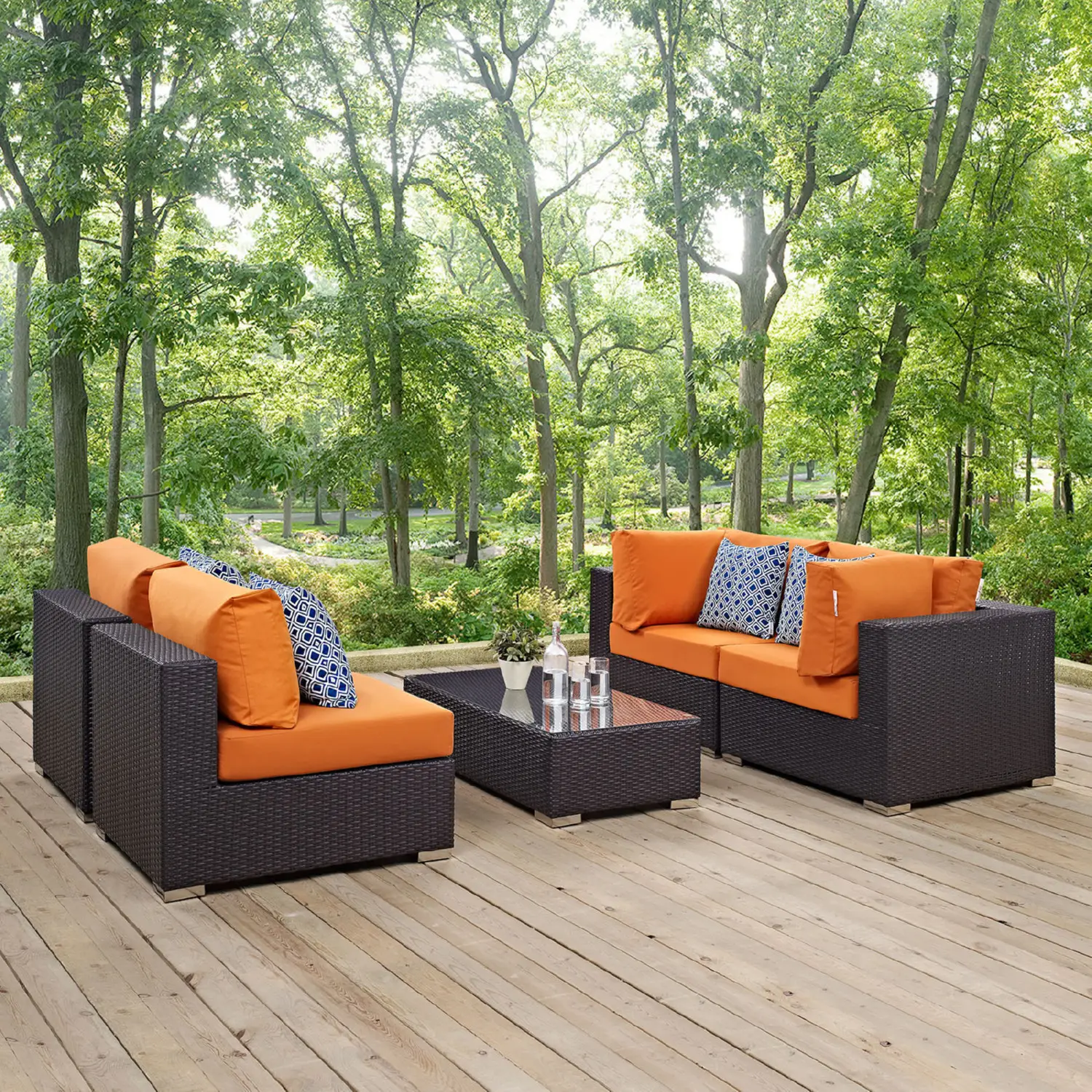 Modway EEI-2356-EXP-ORA-SET Convene 5 Piece Outdoor Patio Sectional Set ...