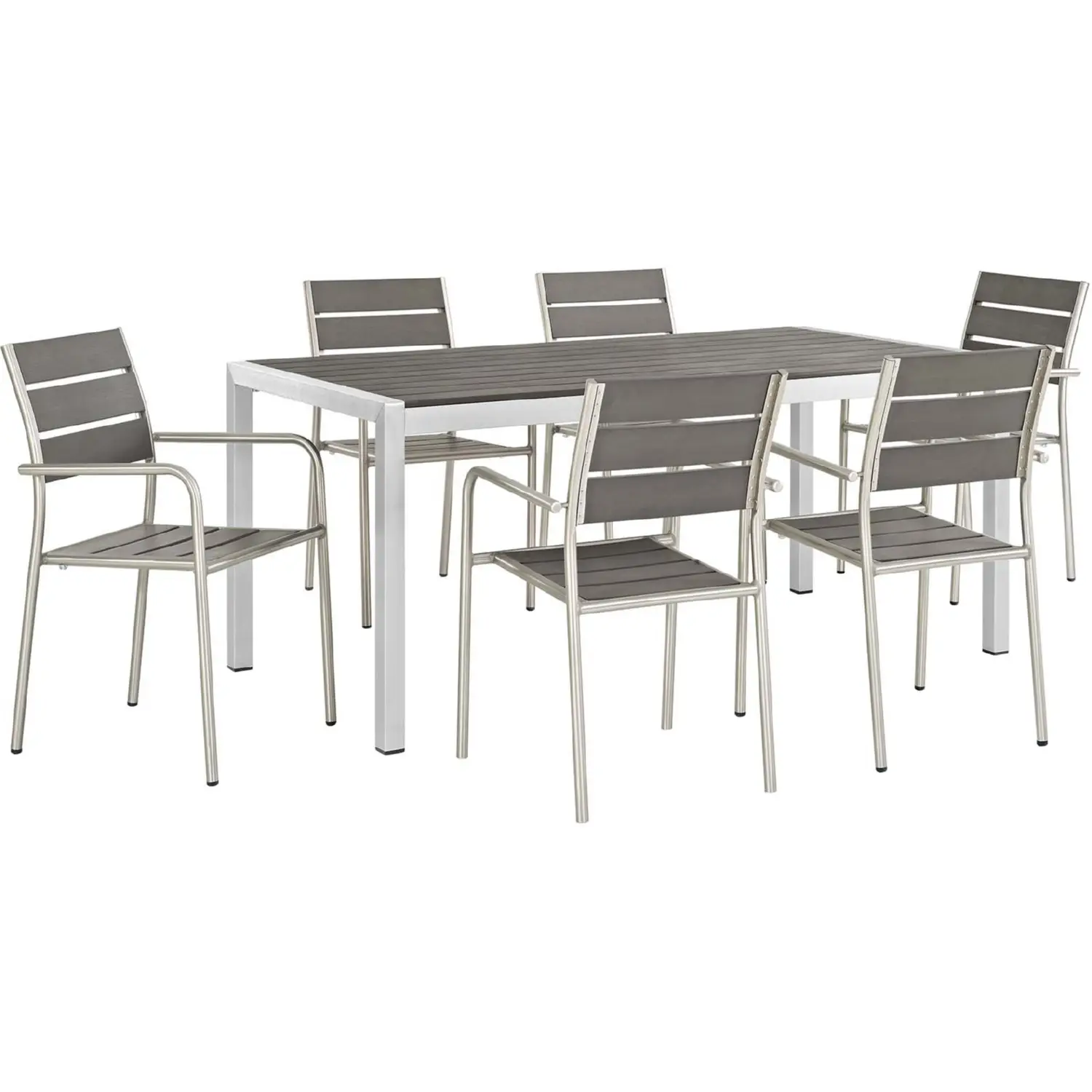 Modway EEI-2484-SLV-GRY-SET Shore 7 Piece Outdoor Patio Aluminum & Poly ...