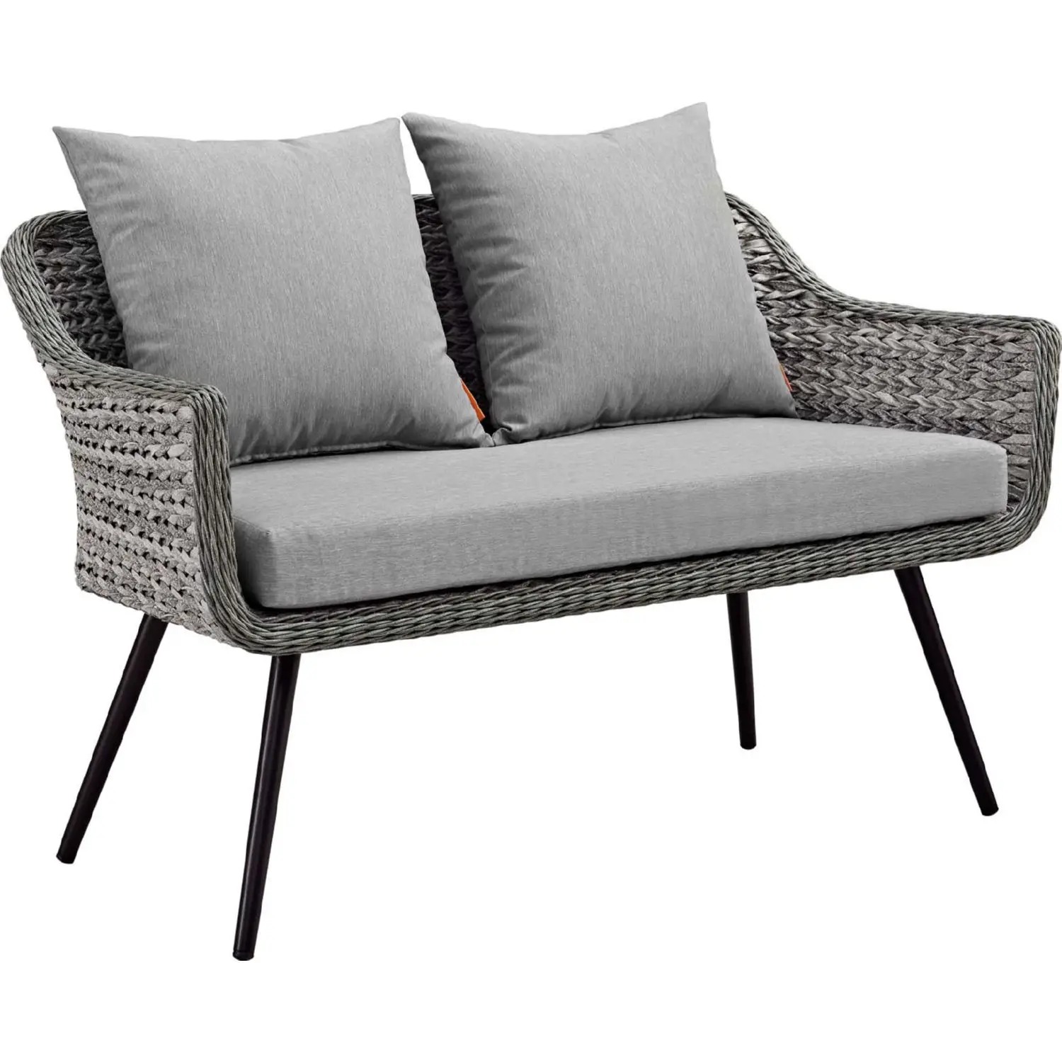 Modway EEI-3024-GRY-GRY Endeavor Outdoor Patio Loveseat in Grey Rattan ...