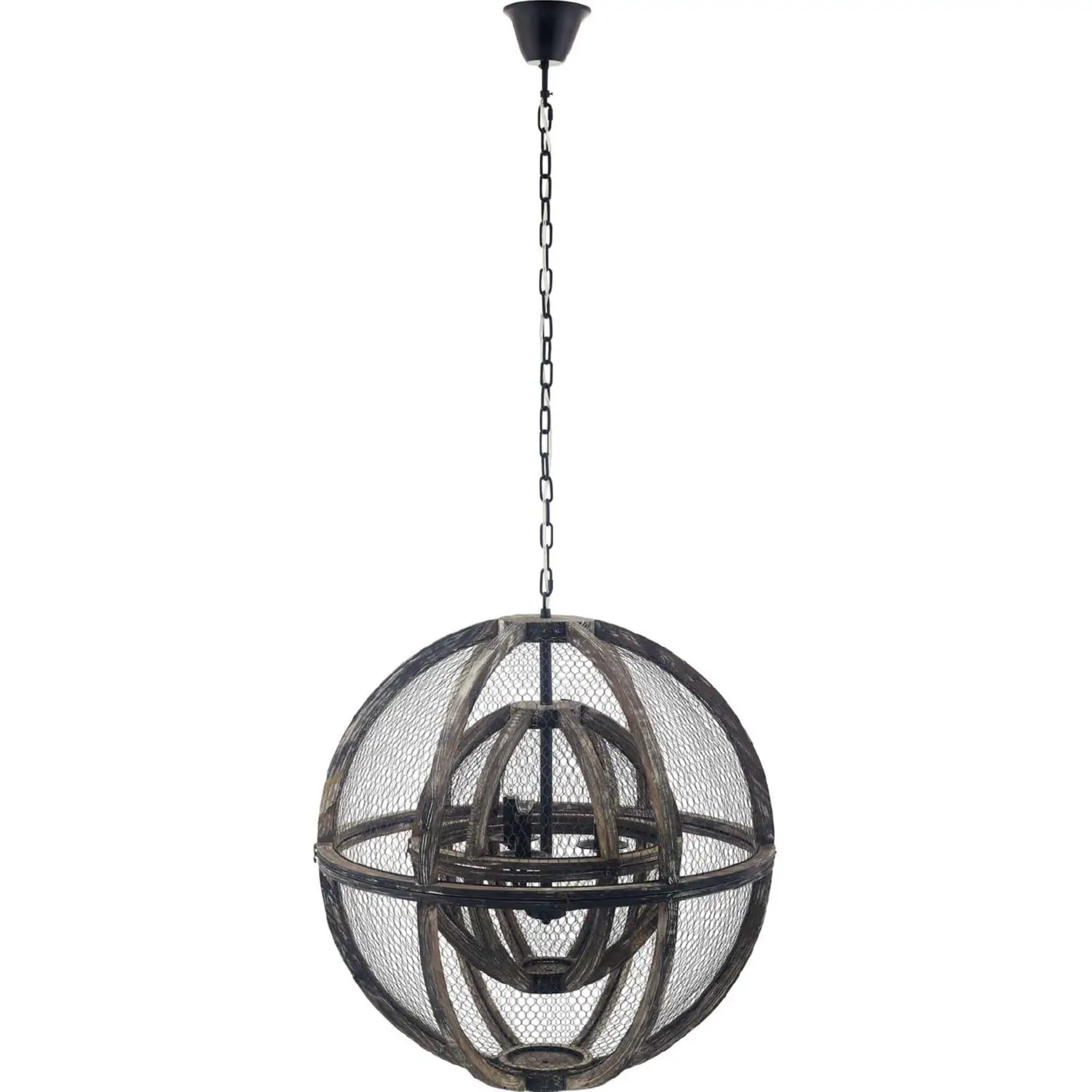 Modway EEI-3271 Gravitate Globe Pendant Light Chandelier in Rustic Oak Wood