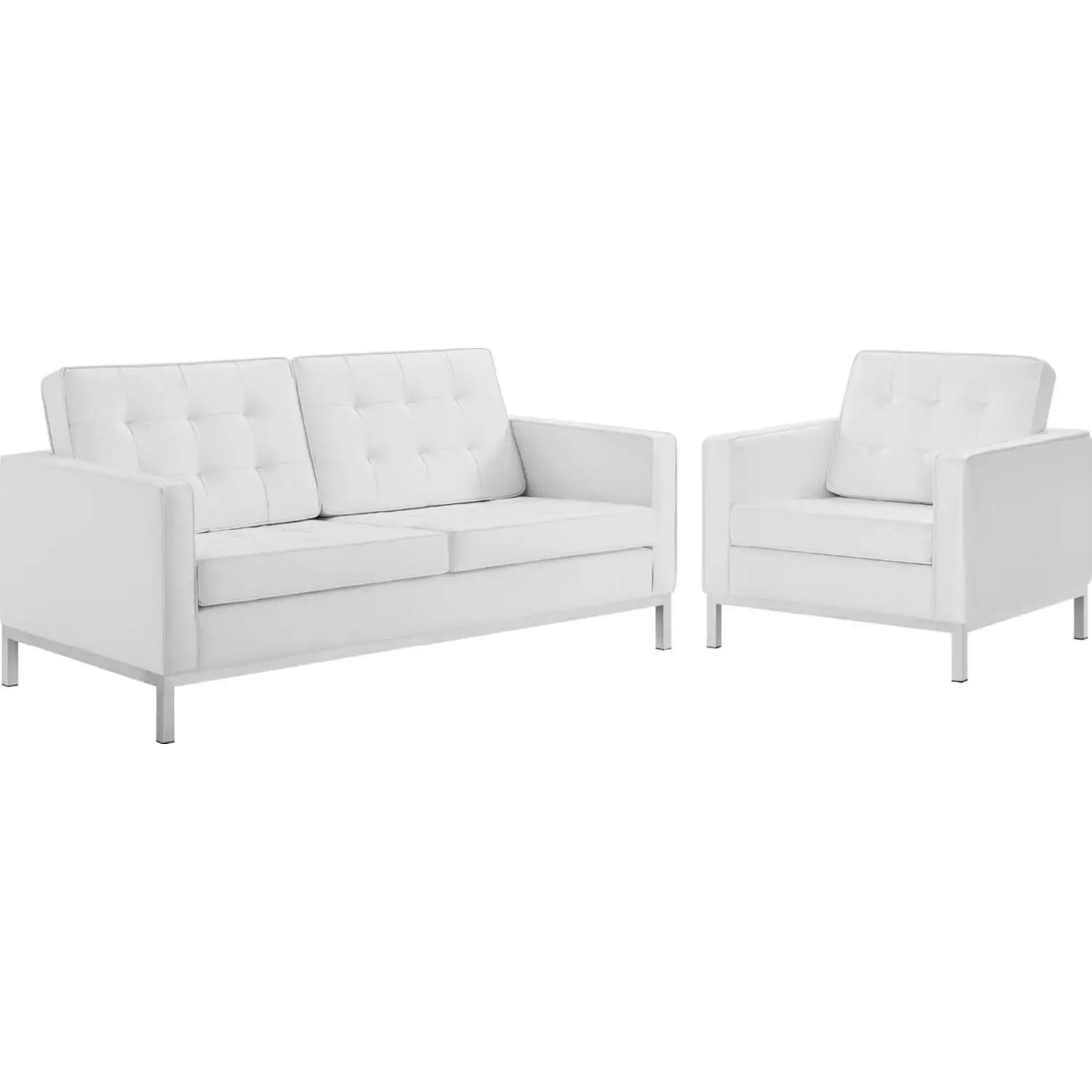 Modway EEI-4102-SLV-WHI-SET Loft Loveseat & Arm Chair Set in Tufted ...