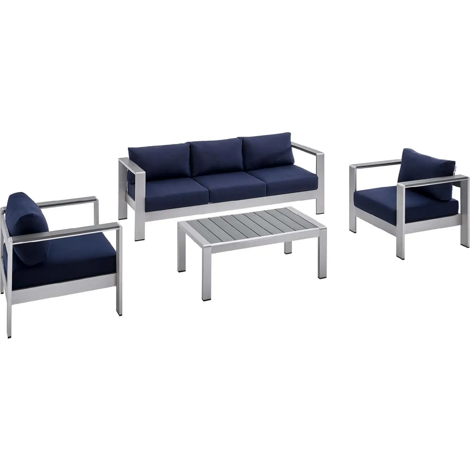 Modway EEI-4316-SLV-NAV-SET Shore Outdoor 4 Piece Sofa Set in Navy ...