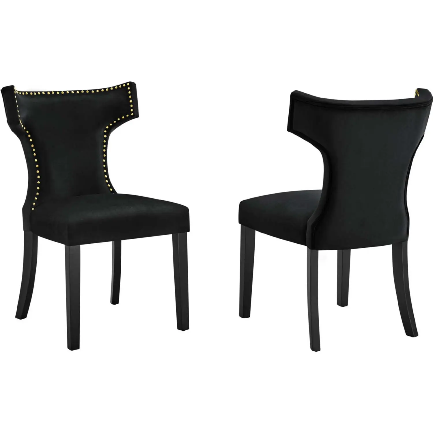 Modway EEI-5008-BLK Curve Dining Chair in Black Velvet with Nailhead ...