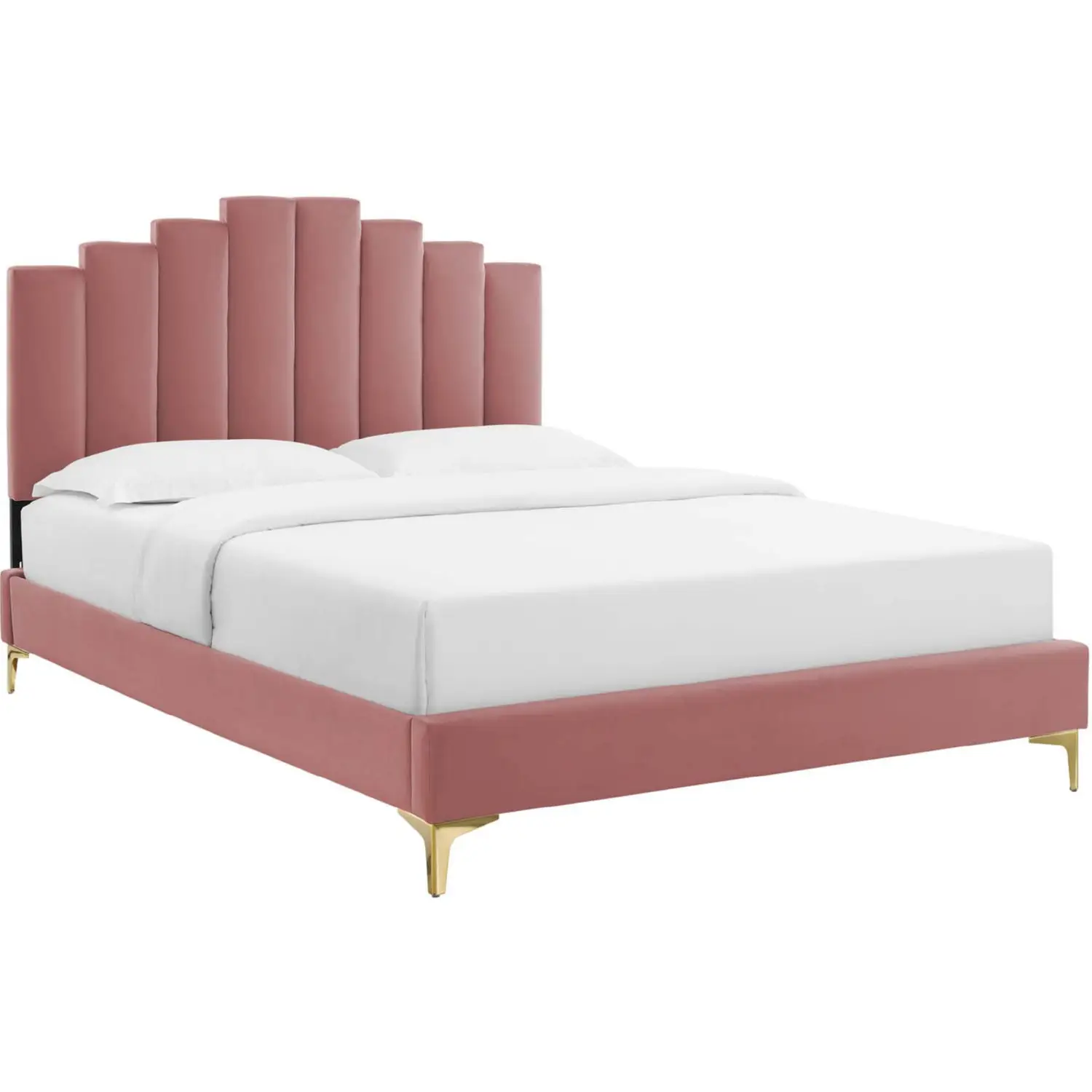 Modway MOD-6881-DUS Elise King Platform Bed in Tufted Dusty Rose Velvet ...