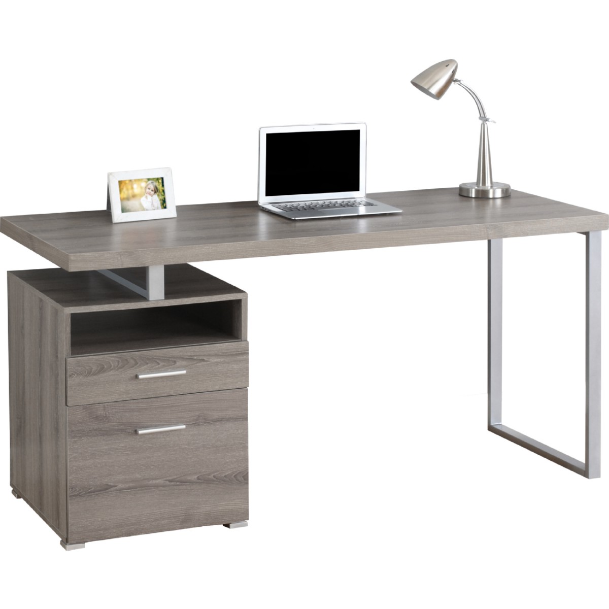 Monarch I-7145 60" Computer Desk in Reclaimed Look Dark Taupe & Silver ...