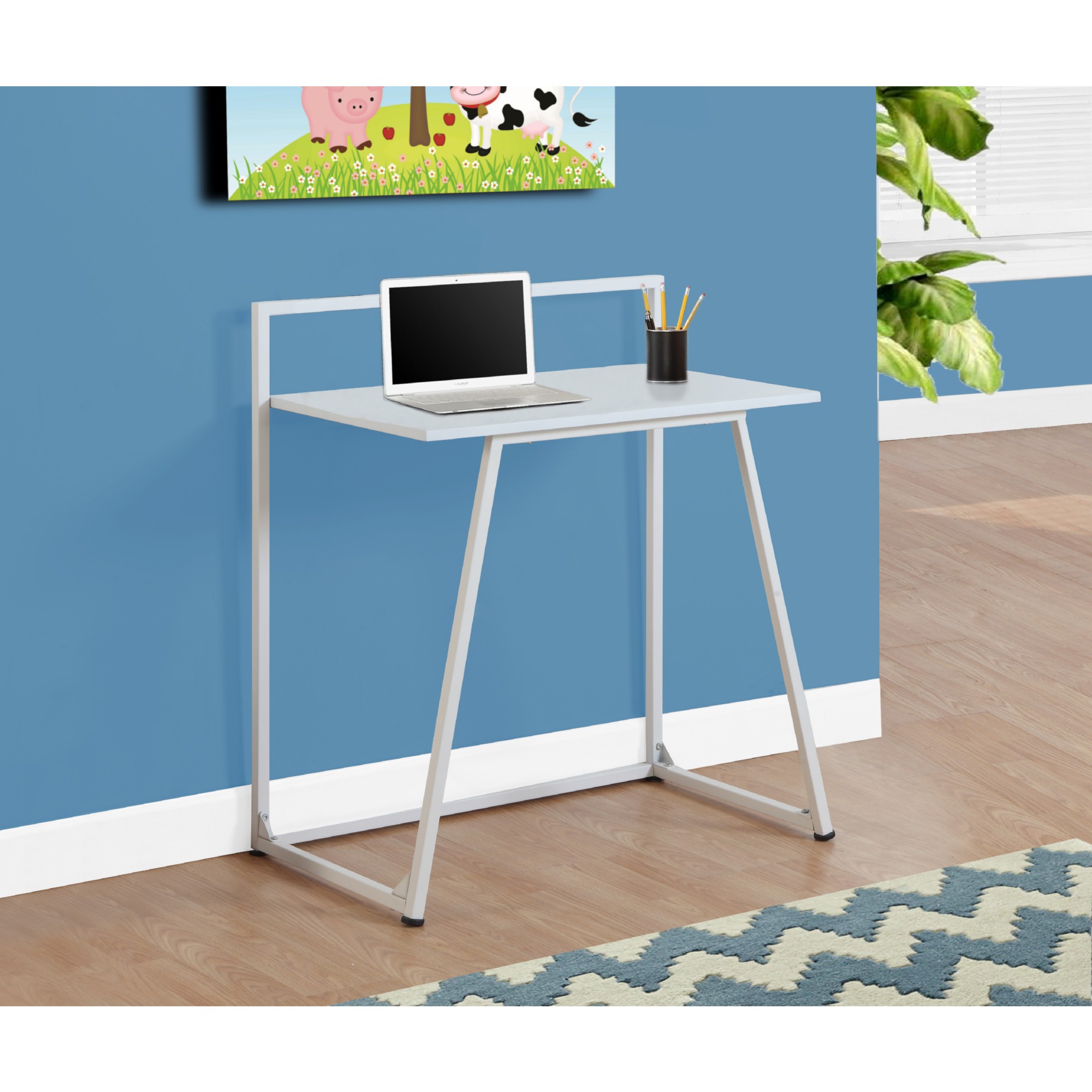 Monarch I-7110 32" Juvenile Computer Desk in White with White Metal Legs