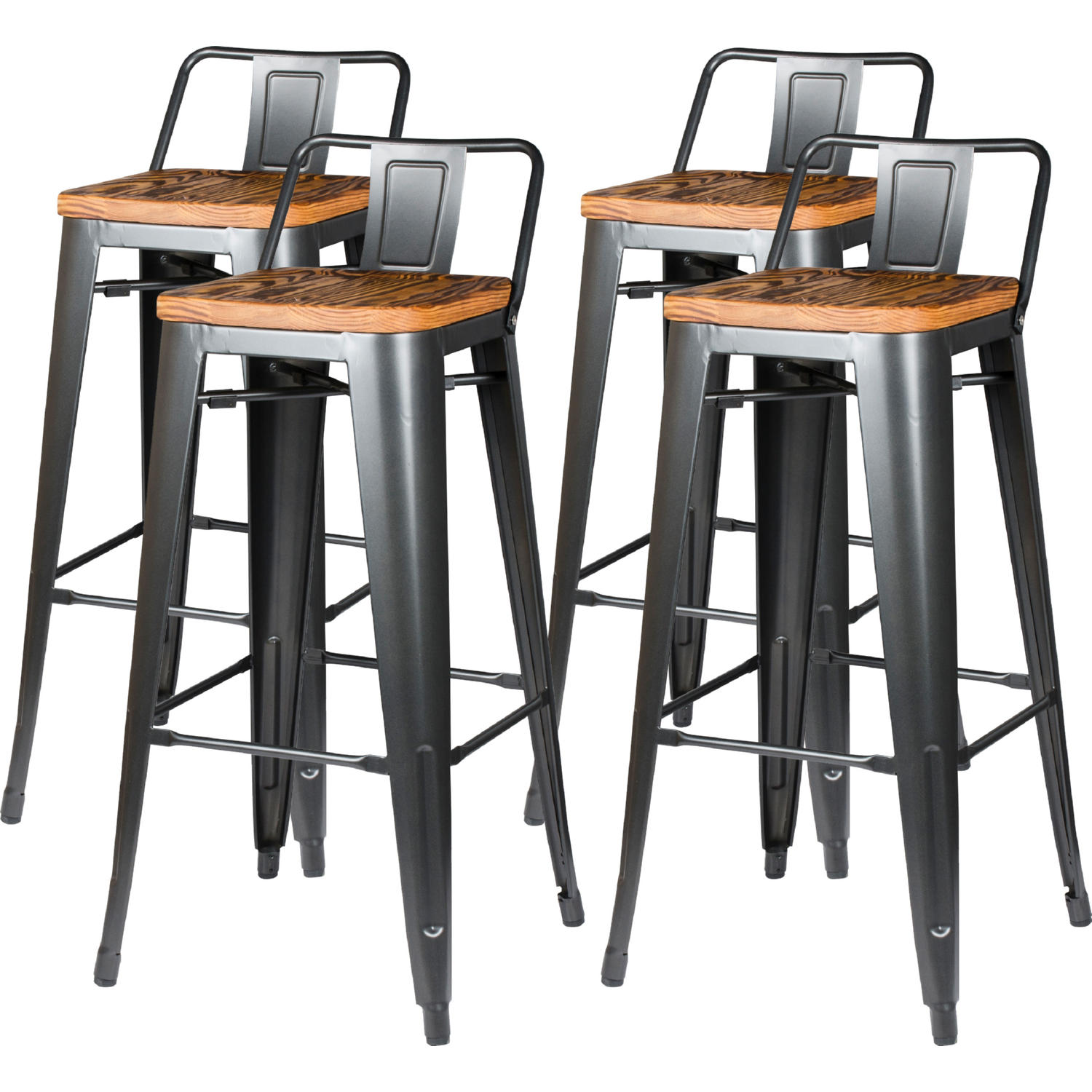 NPD 938537-GM Metropolis Low Back Bar Stool Wood Seat in Gunmetal ...