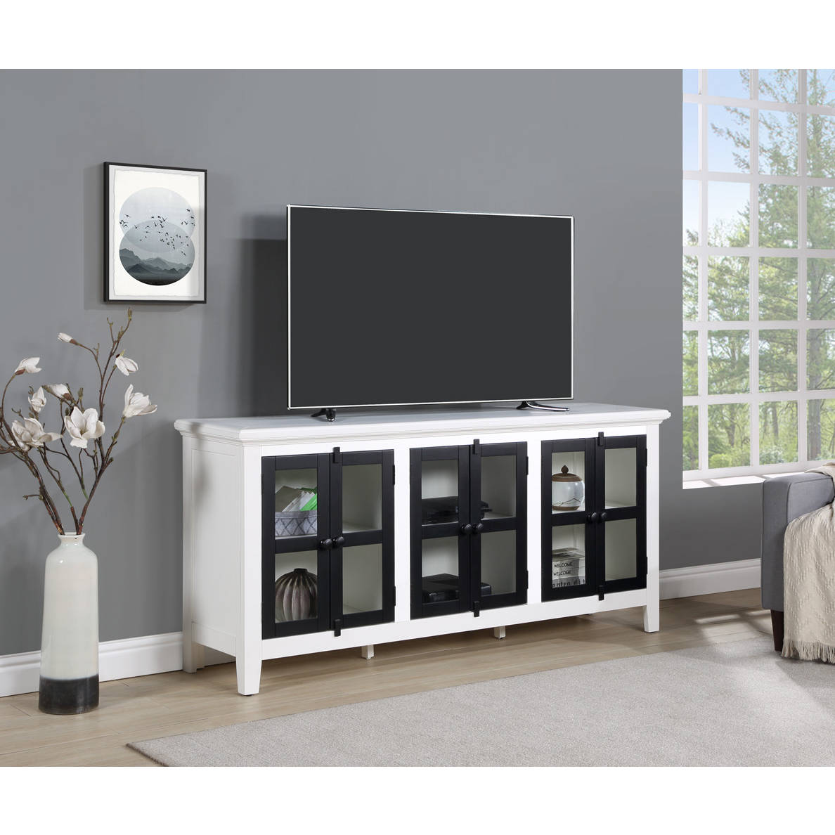 Vilo Home VH994 Sarasota 70" TV Stand in Distressed White & Black