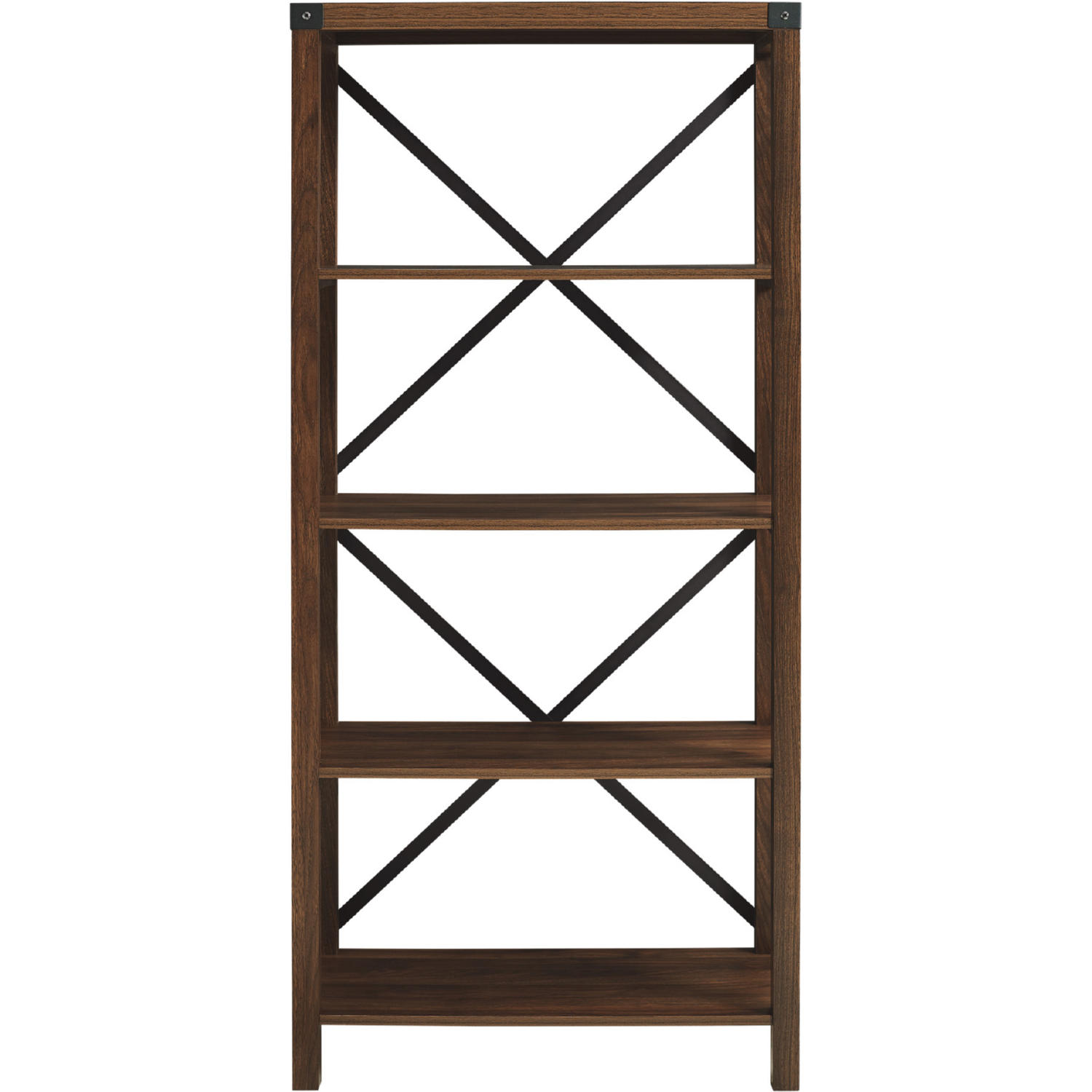 Walker Edison BS64MXDW 64" Farmhouse Metal Bookcase in Dark Walnut