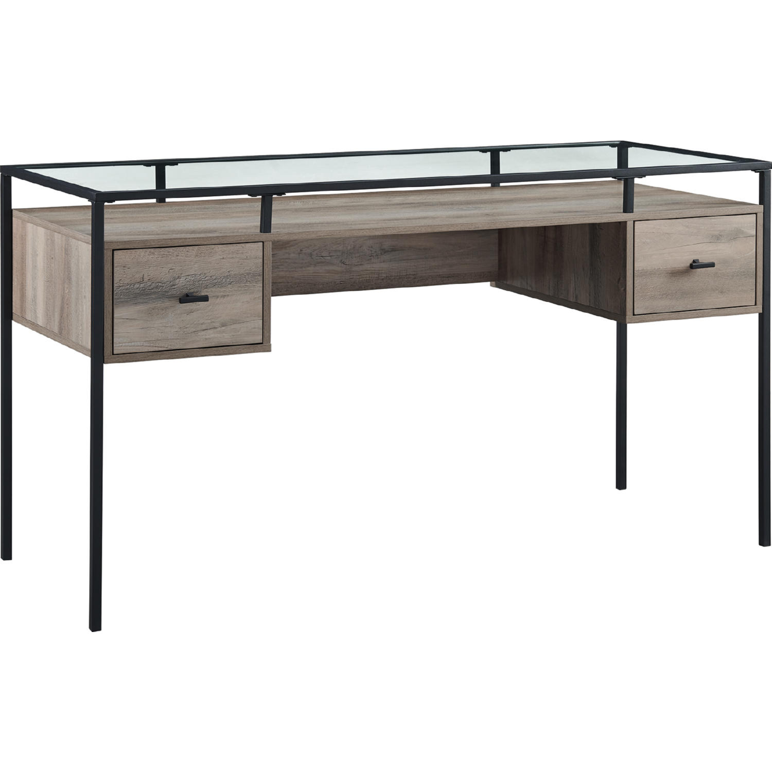 Walker Edison D56FUL2DGTGW 56" 2 Drawer Glass Top Desk in Grey Wash