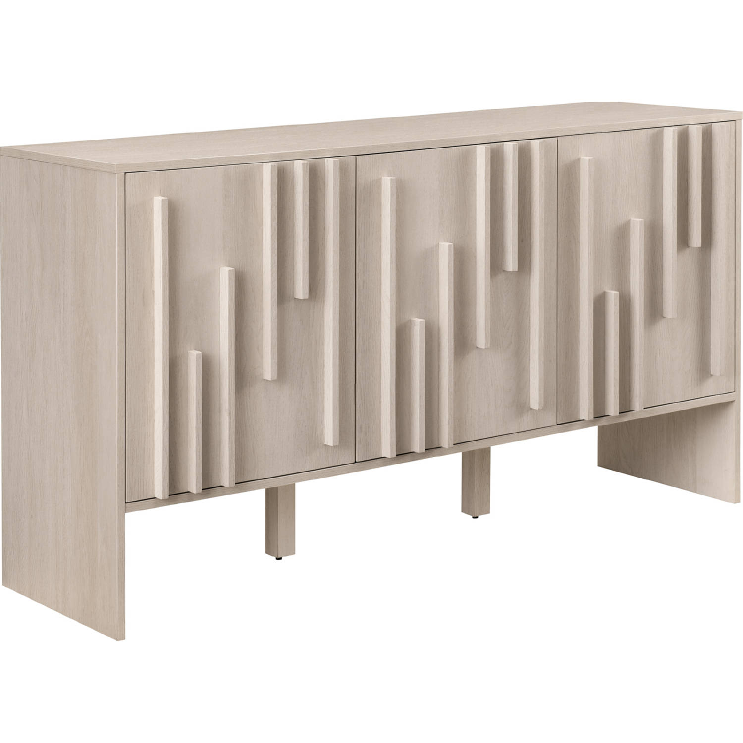 Walker Edison SILD5DIO Silas 55" 3 Door Vertical Detail Sideboard in Ivory Oak Finish