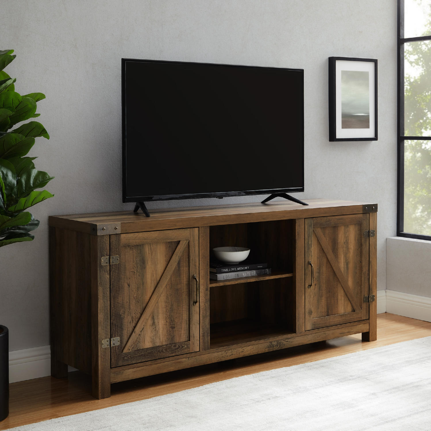 Walker Edison W58BDSDRO 58" Farmhouse TV Stand in Rustic Oak