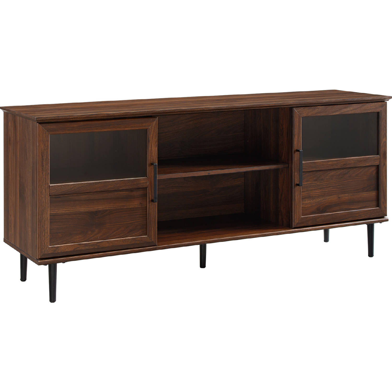 Walker Edison W58OWN2DDW 58" Glass & Wood Split Panel Door TV Stand in ...