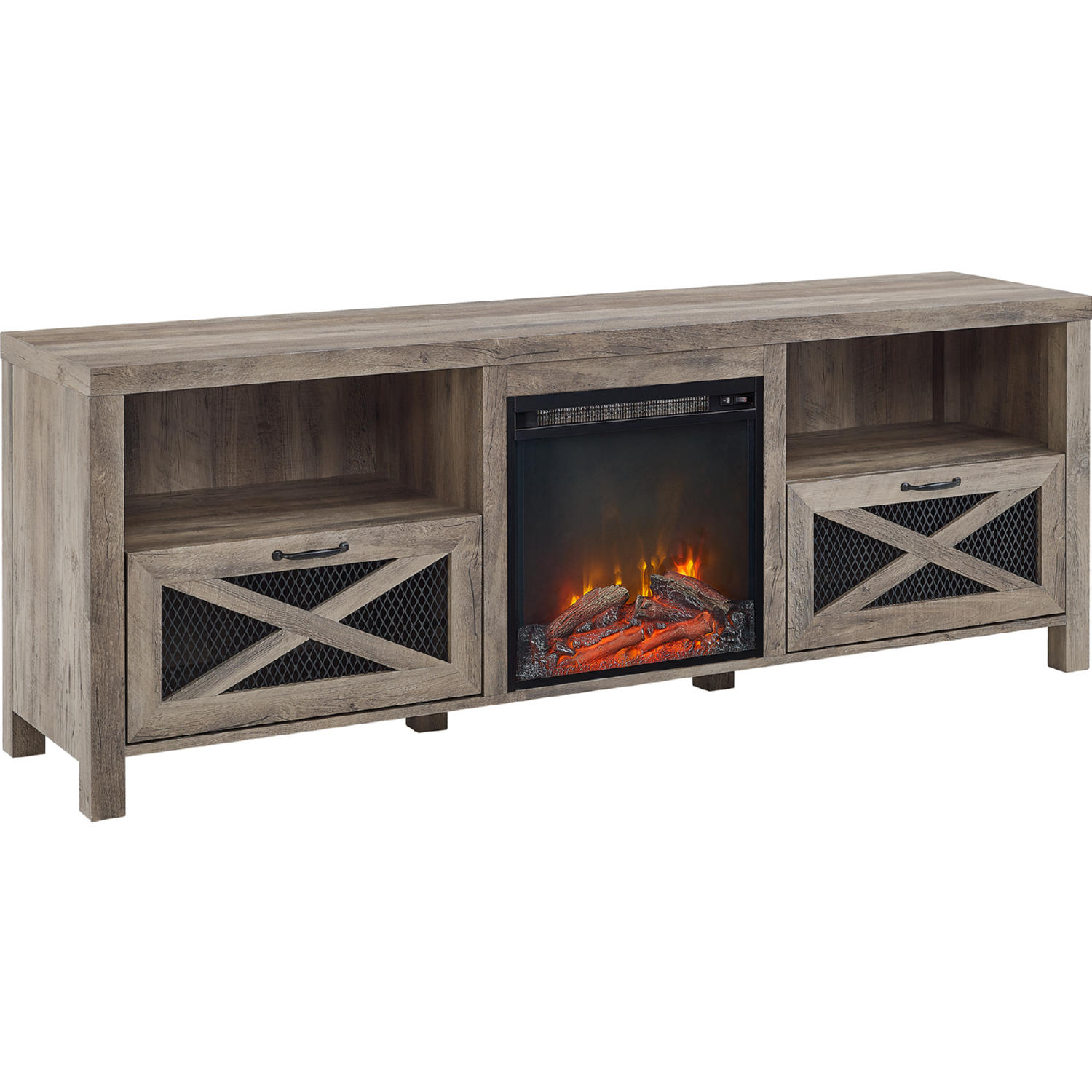 Walker Edison W70FPABGW 70" Rustic Farmhouse Fireplace TV Stand in Grey ...