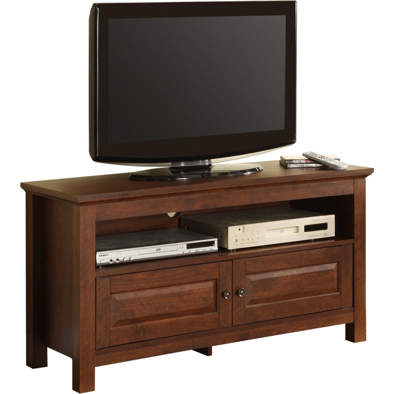 Walker Edison WQ44CSTB 44" Wood TV Stand in Traditional Brown